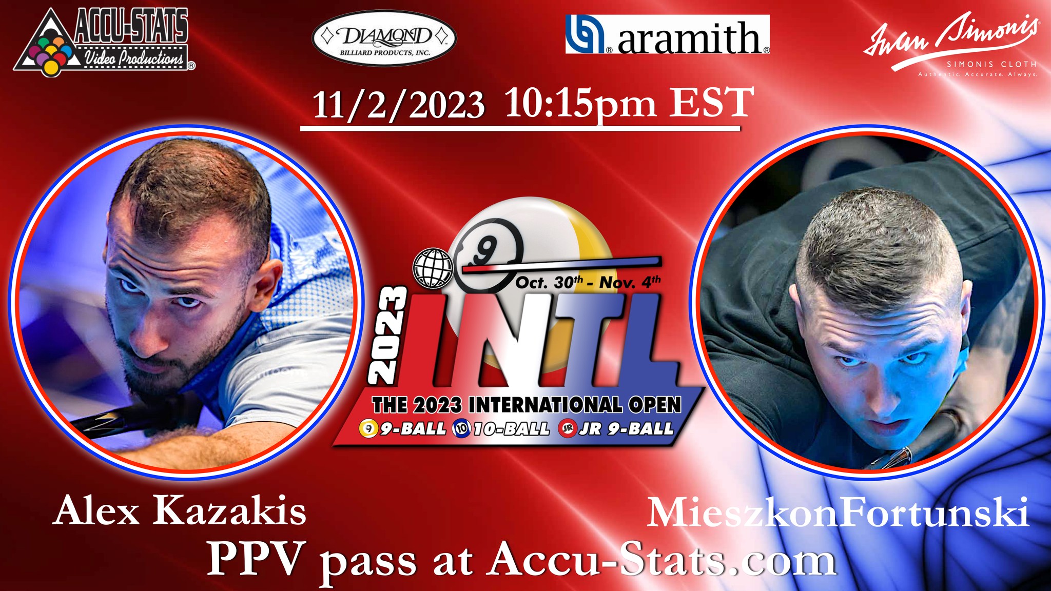 Mieszko Fortunski vs Alex Kazakis 9-Ball from Feature Match #232 - Accu-Stats Live